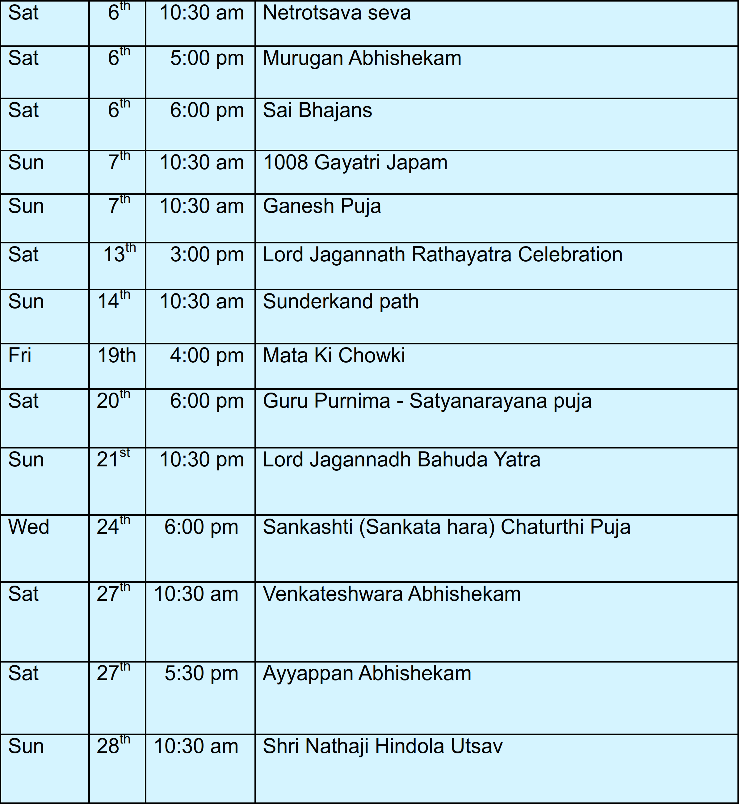 Events Calendar – Hindu Temple of Greater Cincinnati